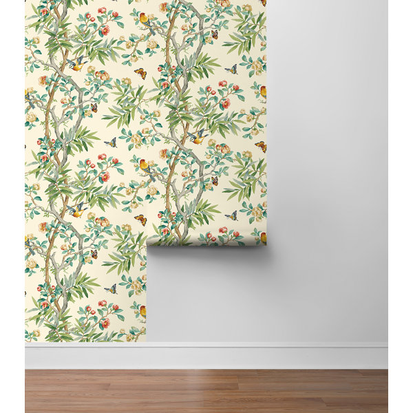 Winston Porter Surface Style Kimono VIne Floral 18' L x 20.5" W Peel and Stick Wallpaper Roll ...